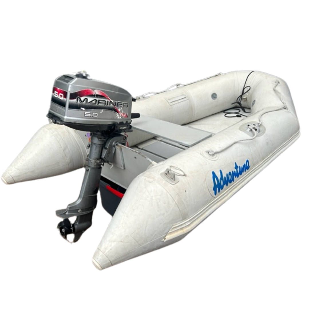 Inflatable dinghy with Mariner 5hp outboard – Sailing-Matters
